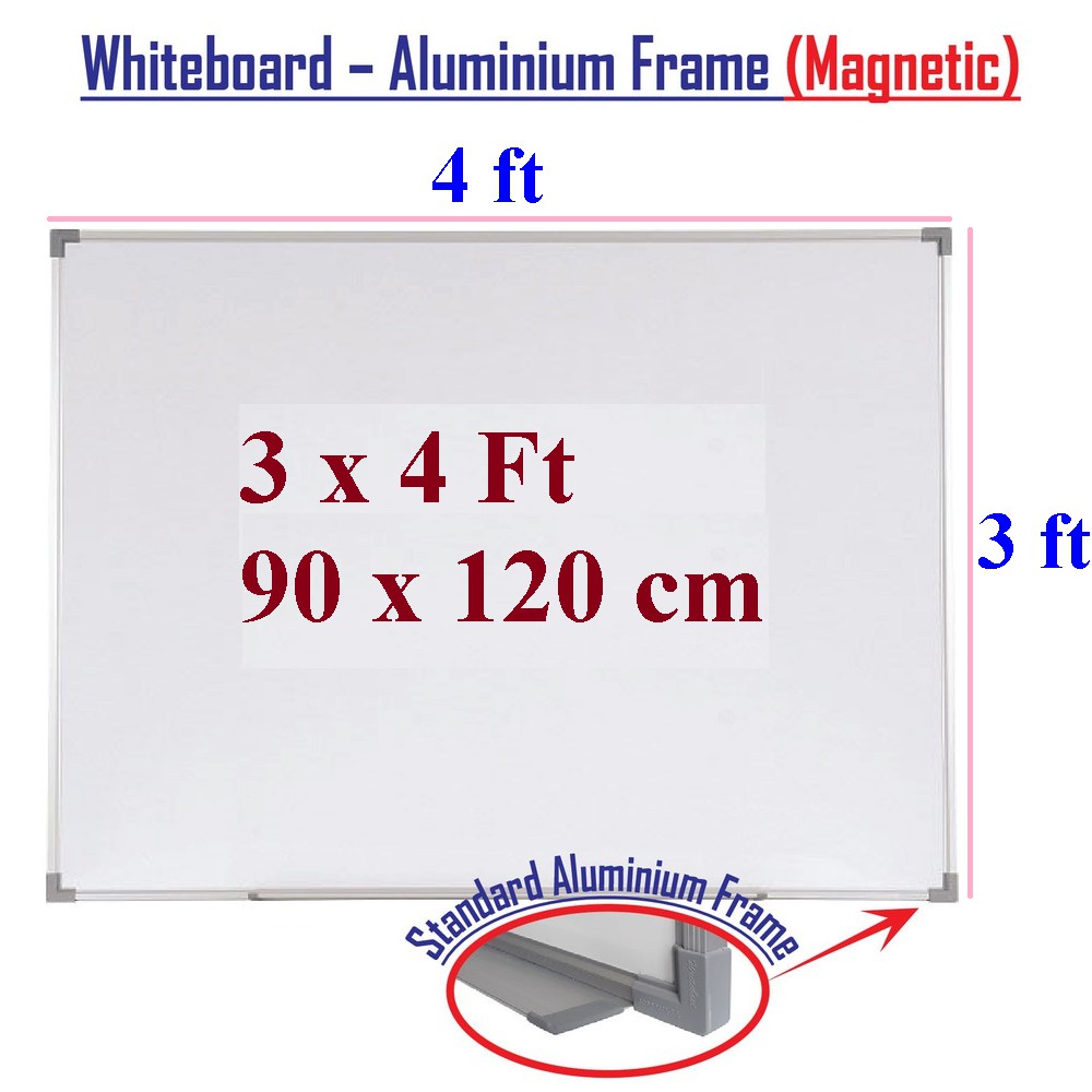 MAGNETIC WHITE BOARD WITH ALUMINIUM FRAME 3′ X 4′ (90CM X 120CM) – KLD ...